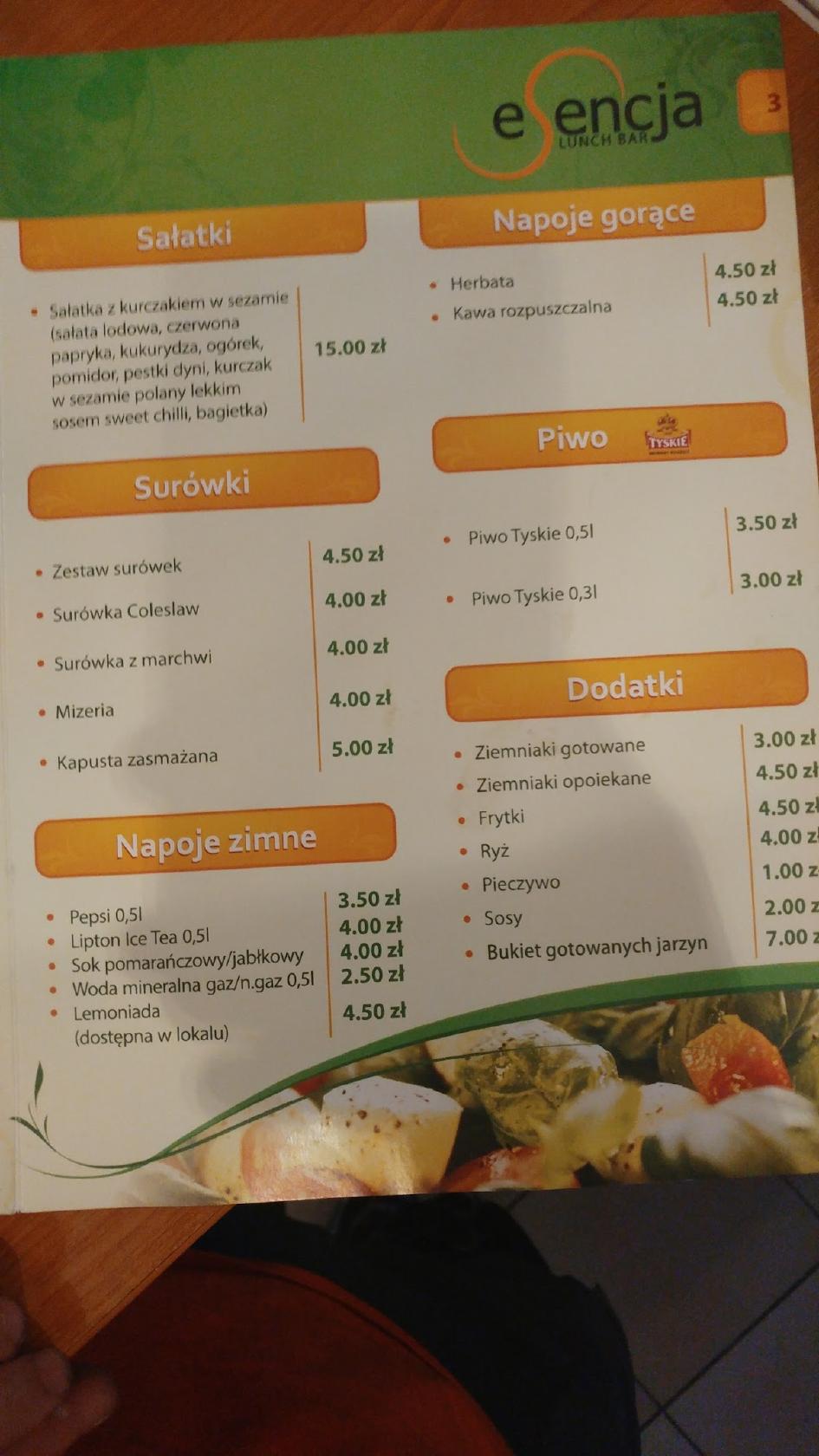 Menu at LunchBar Esencja, Kraków