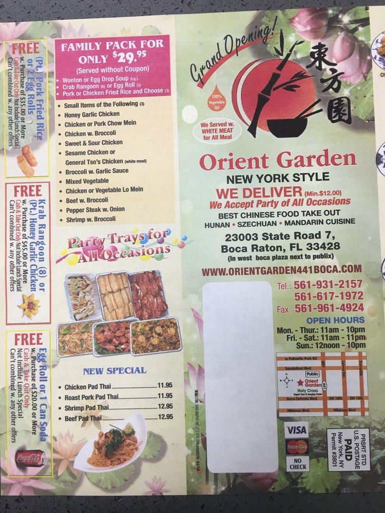 Menu at Orient Garden restaurant, Boca Raton