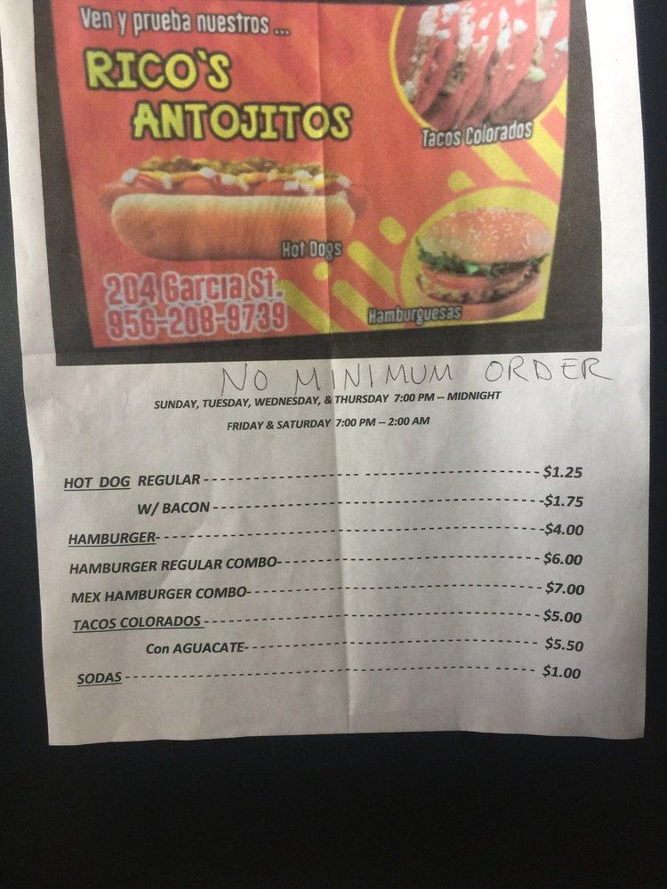 Menu at Rico's Antojitos restaurant, Roma