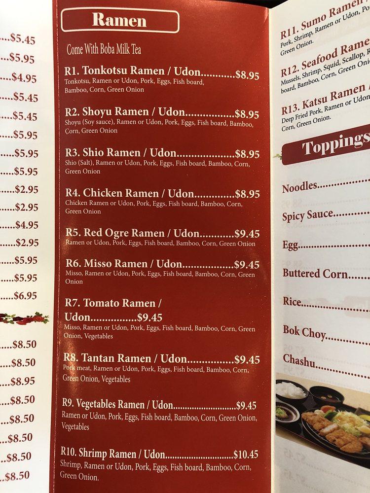 Menu at Sumo Ramen restaurant, Arlington