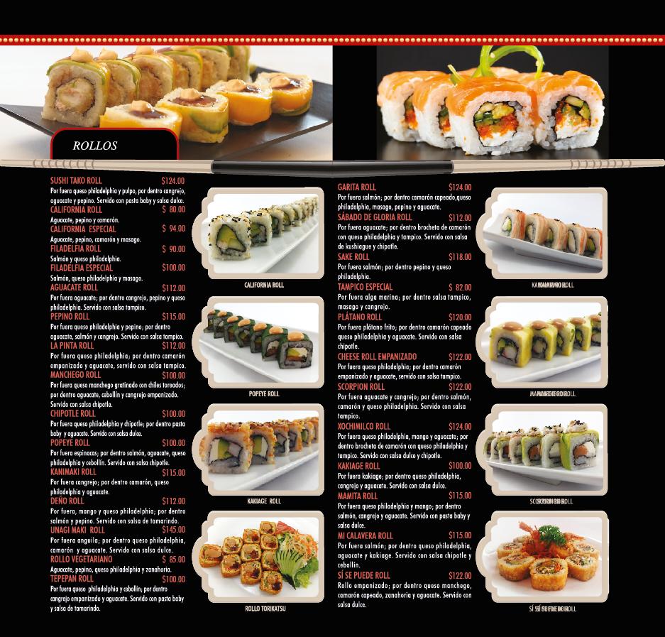Menu at Sushi Tako restaurant, Mexico City, Avenida Division del Norte 4506