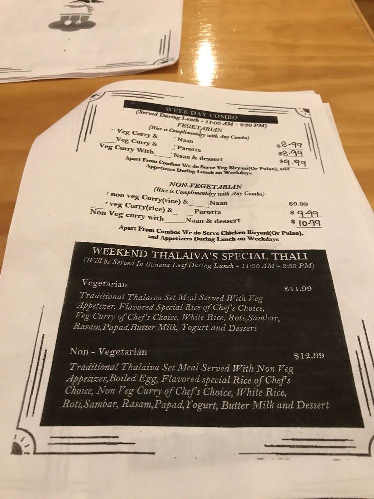Menu at Thalaiva's Indian Kitchen restaurant, Park Ridge