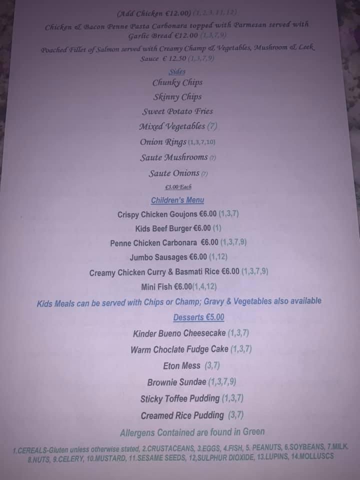 Menu at The Old Coach Inn pub & bar, Castleblayney