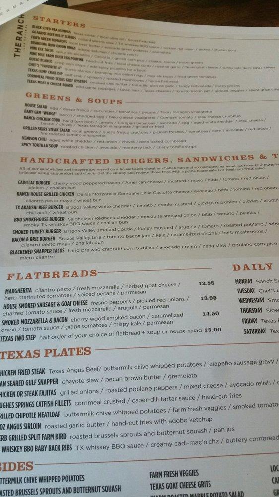 Menu at The Ranch at Las Colinas steakhouse, Irving