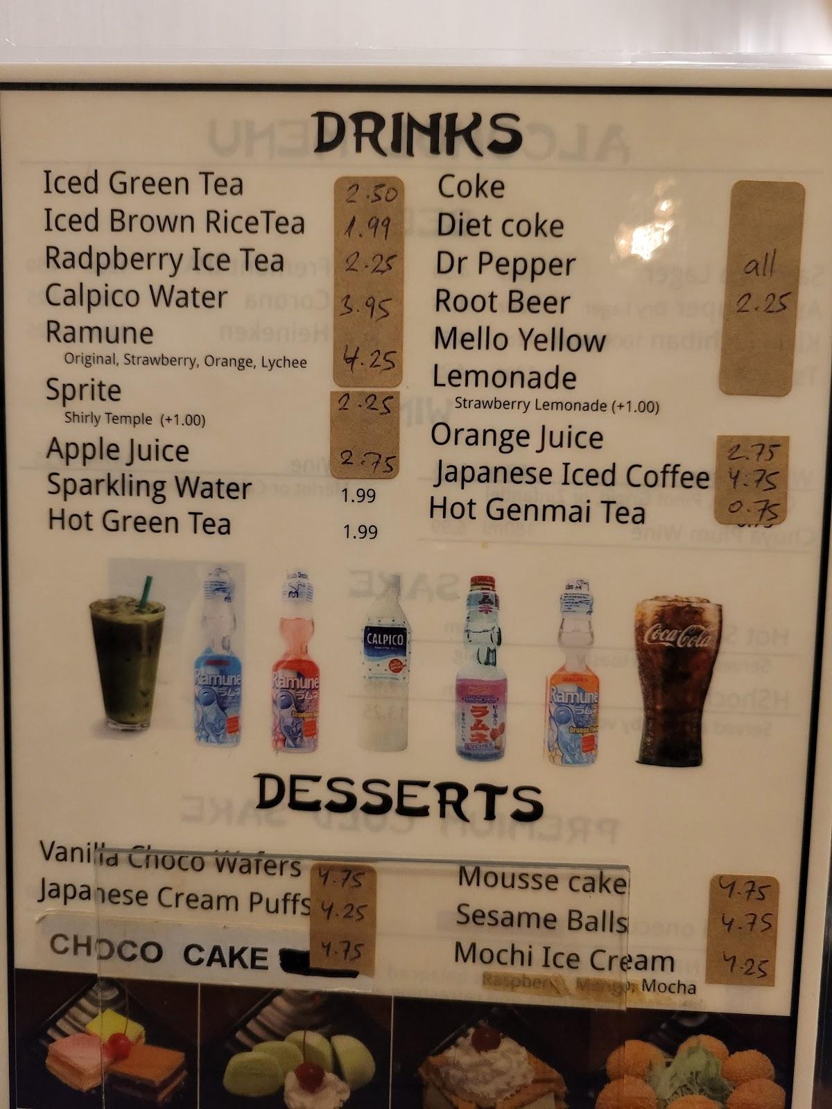 Menu at Tokyo-ya Ramen restaurant, Federal Way
