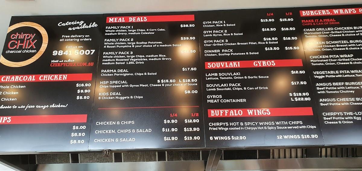 Menu at Chirpy Chix restaurant, Templestowe