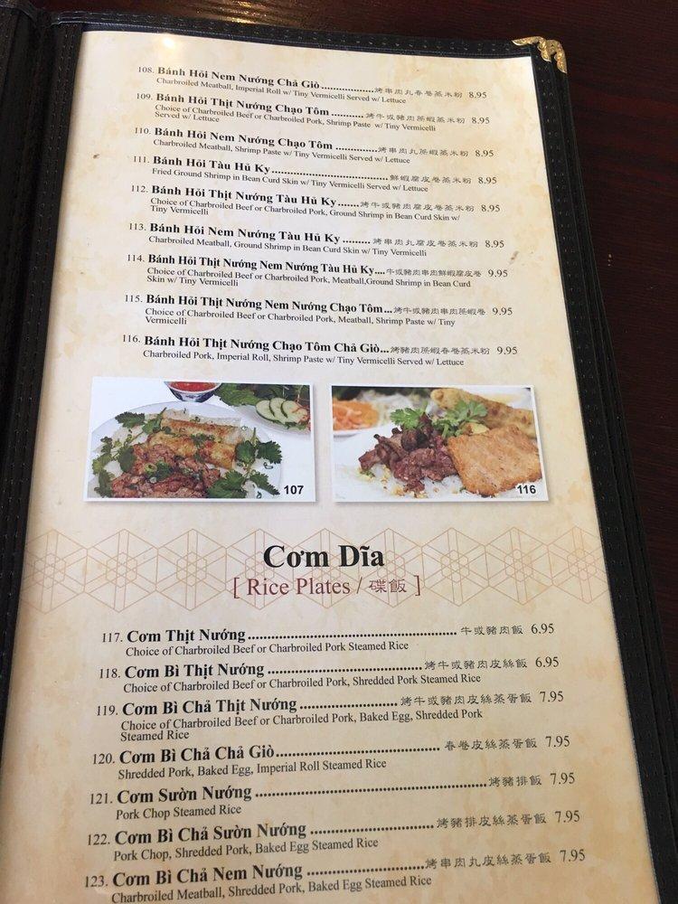Menu at Saigon Eden restaurant, Alhambra