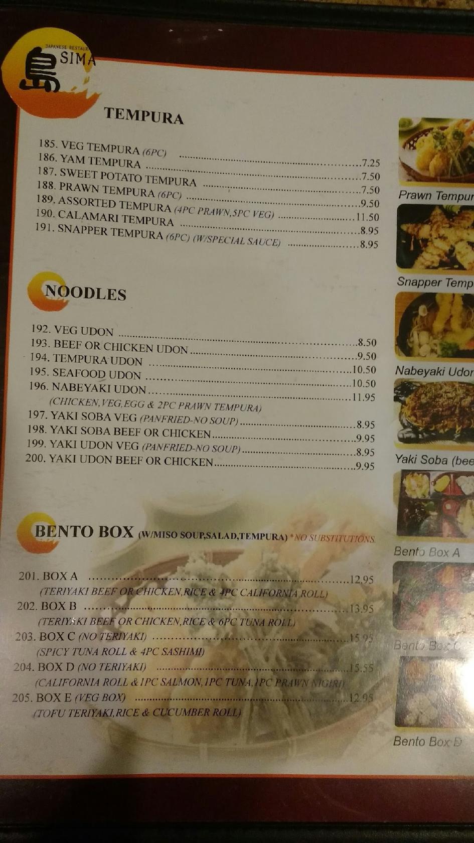 Menu at Sima Sushi (Sechelt) restaurant, Sechelt