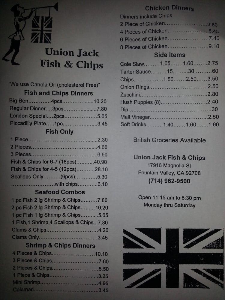 Carta del restaurante Union Jack Fish & Chips, Fountain Valley, Magnolia St