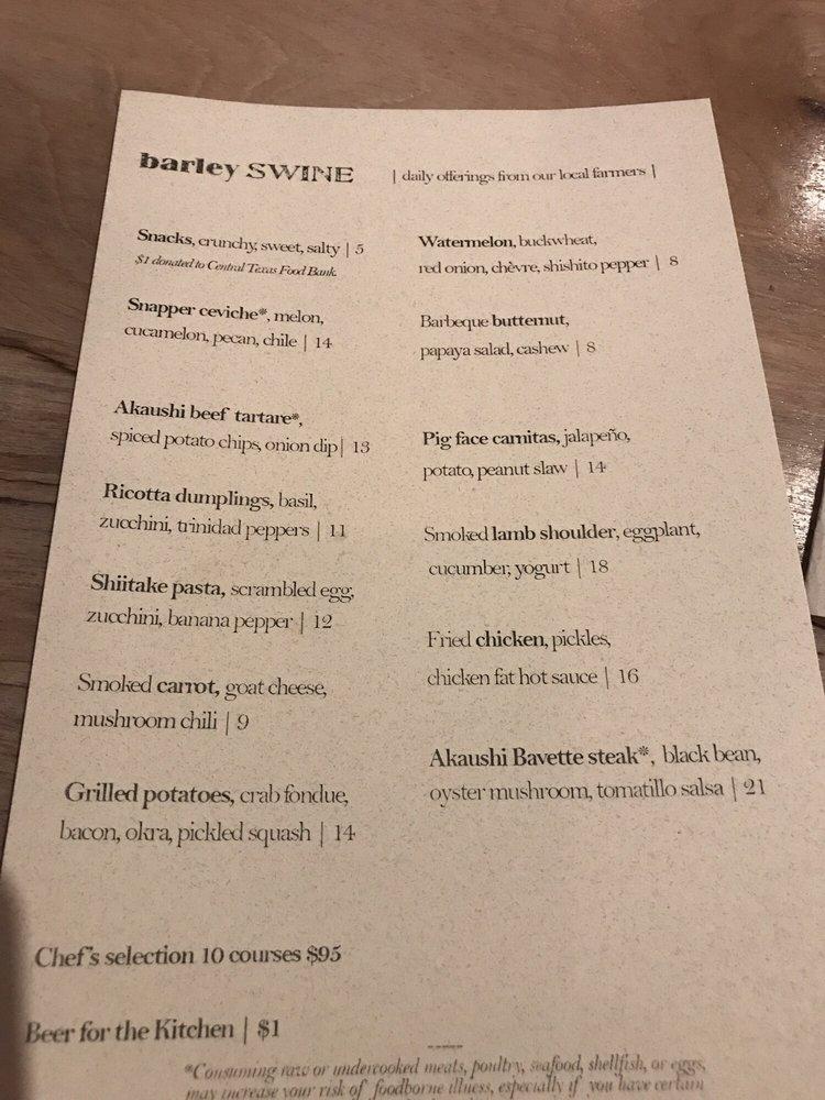 Menu at Barley Swine, Austin, Burnet Rd #400
