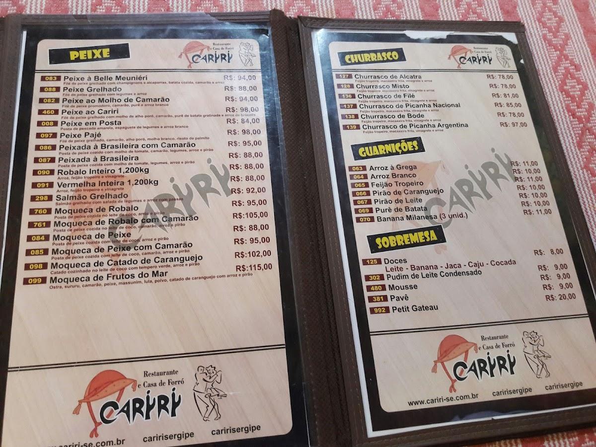 Menu em Cariri restaurante, Aracaju