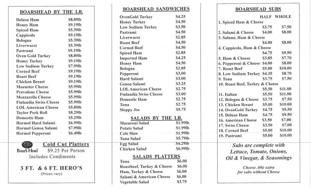 Menu at Chestnut Deli restaurant, Union, 631 Chestnut St