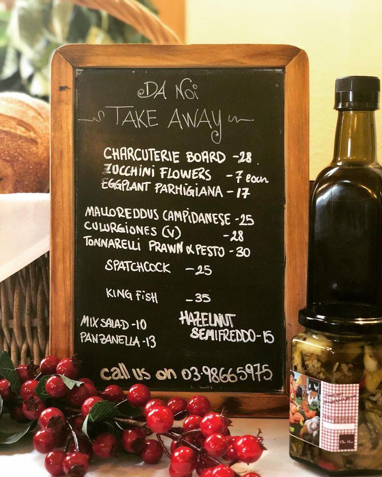 Menu at Da Noi restaurant, South Yarra