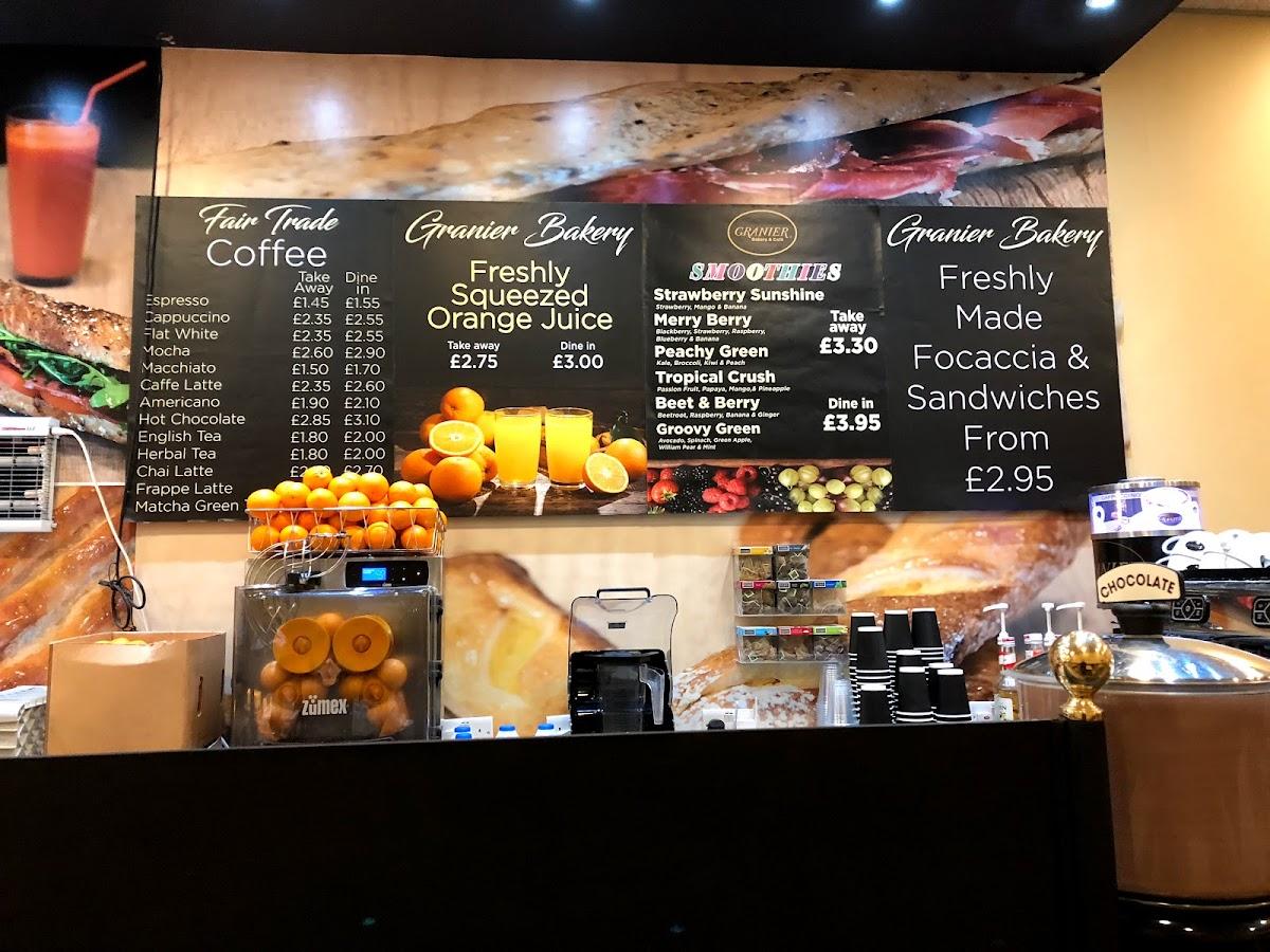 Menu at Granier Bakery Cafe, London, 115 Queensway