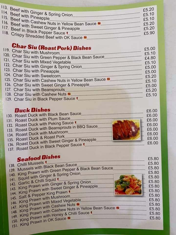 Menu at Green Jade fast food, Broxburn