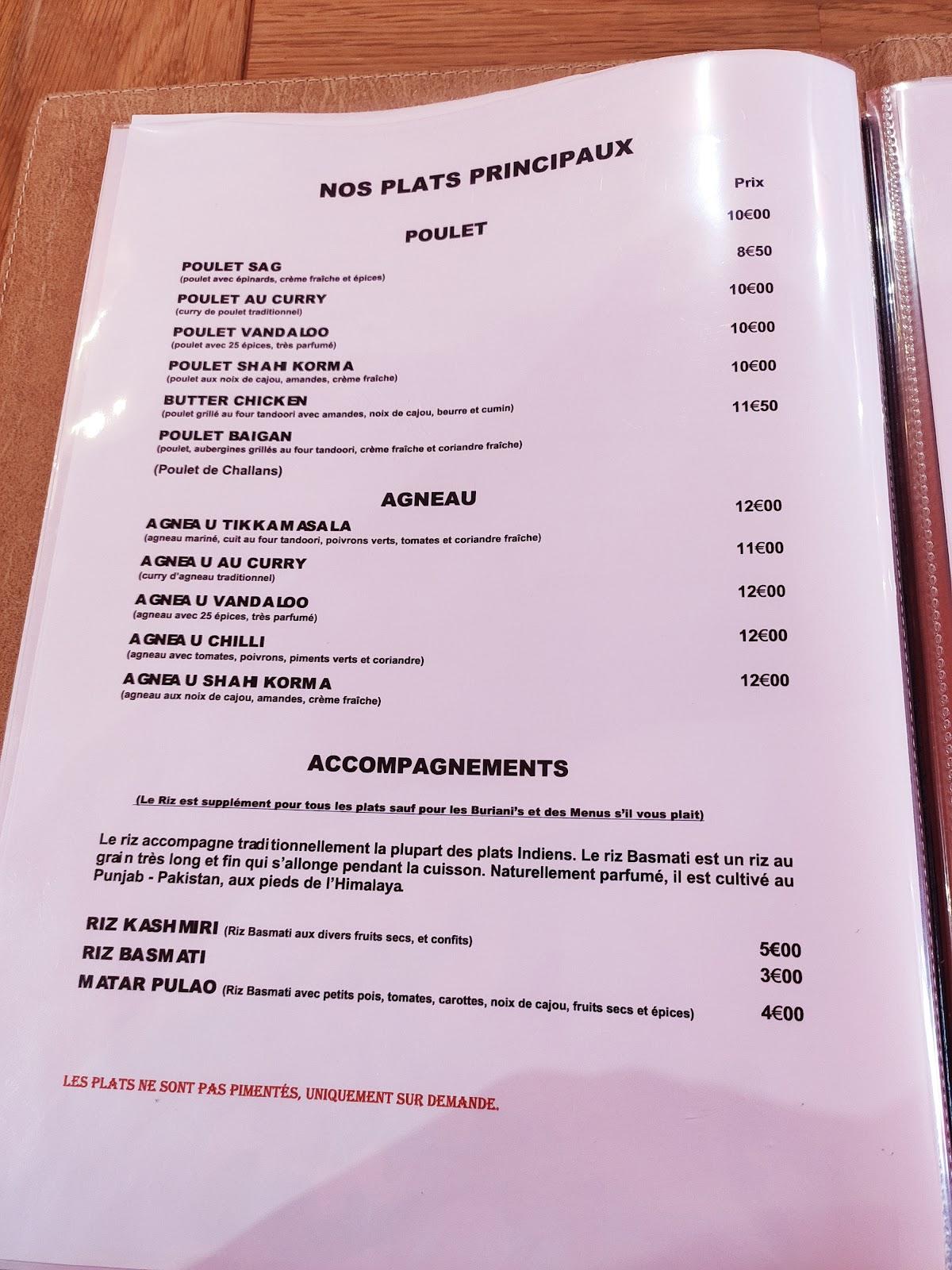 Carta del restaurante LALA THAKUR, Challans