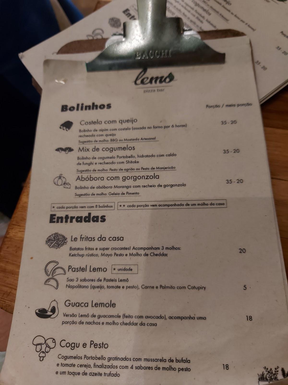 Menu at Lemô Bar, Rio de Janeiro