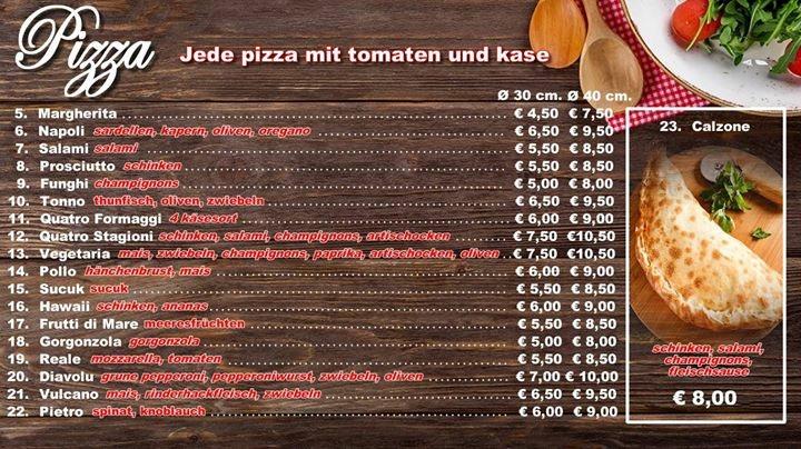 Menu at L’oro di Napoli restaurant, Offenbach