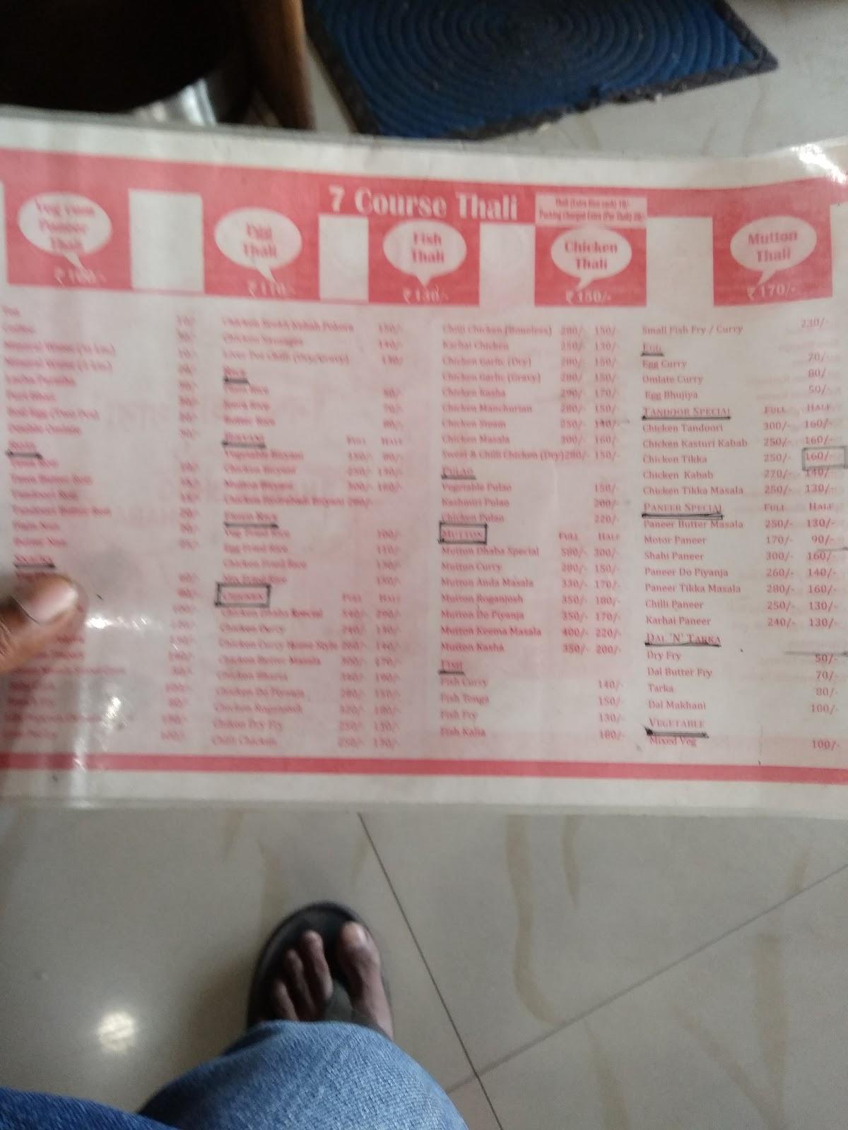 Menu at NANDA BHOG DHABA, Guwahati