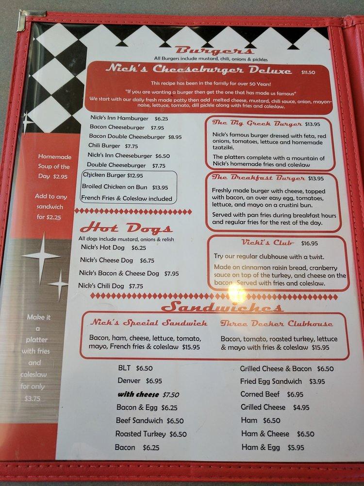 Menu at Nick's Inn restaurant, Headingley