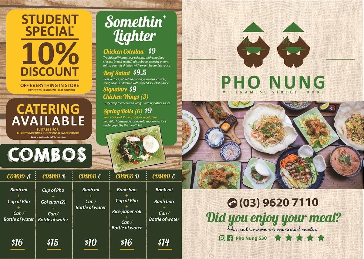 Menu at Pho Nung 123 restaurant, Melbourne