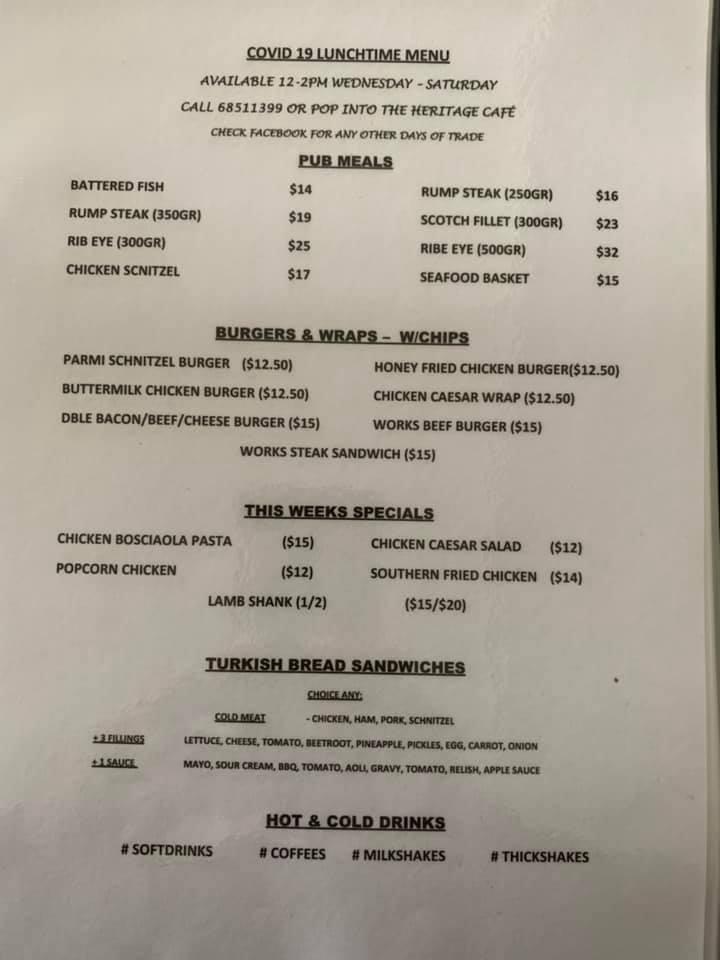 Menu at Post Office Hotel Forbes pub & bar, Forbes