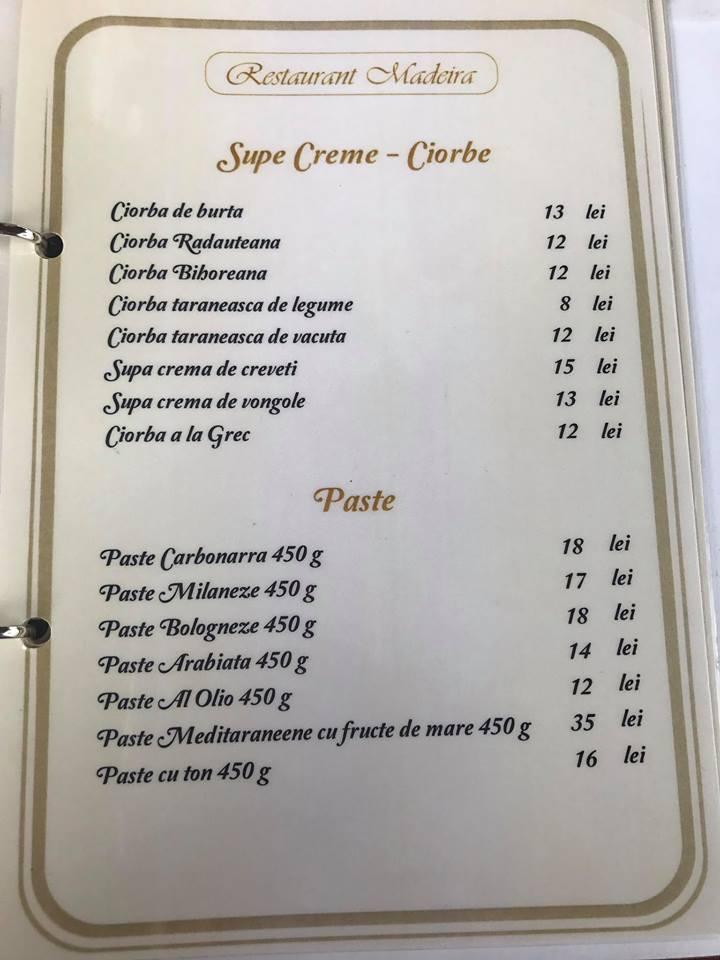 Menu at Restaurant Madeira, Pecica