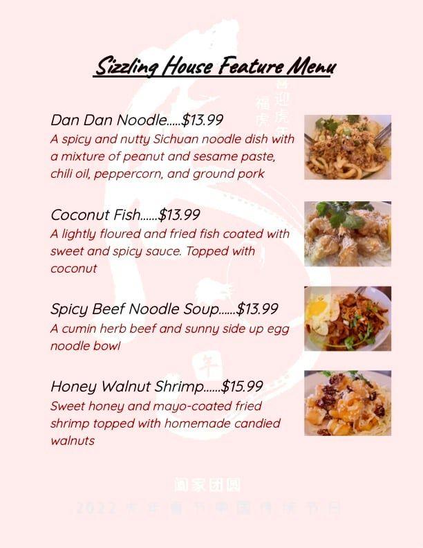 Menu at Sizzling House Restaurant, Redcliff