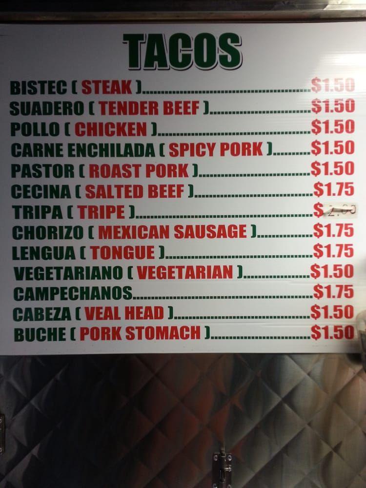 Menu at Tacos El Bronco restaurant, New York City, 860 5th Ave