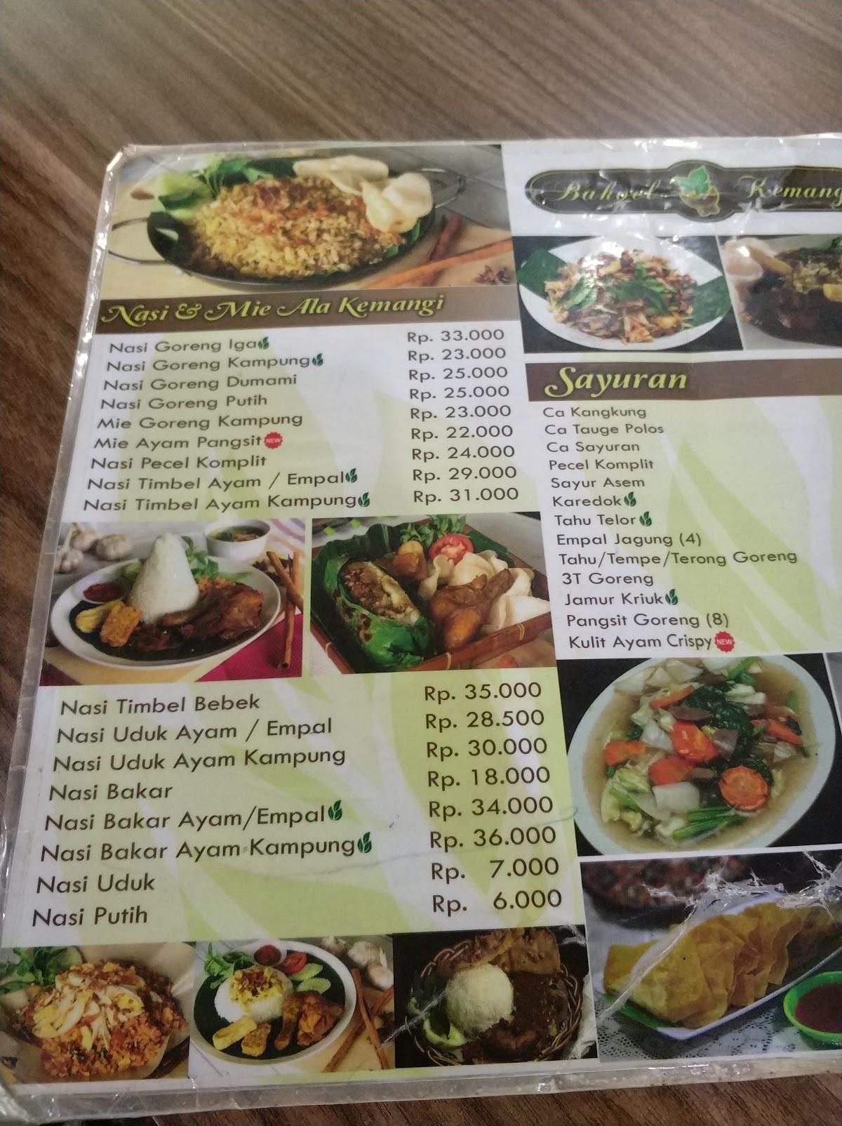 Menu at Bakoel Kemangi restaurant, Banjarmasin, Jl. A. Yani No.6