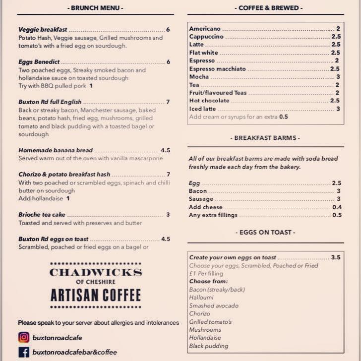 Menu at Buxton Road Cafébar & Coffee Hazel Grove Cafe, Stockport