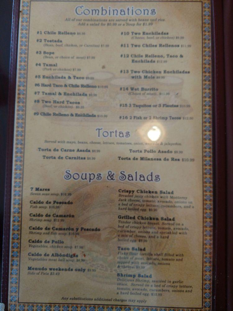 Menu at Casa Cruz Restaurant, Banning
