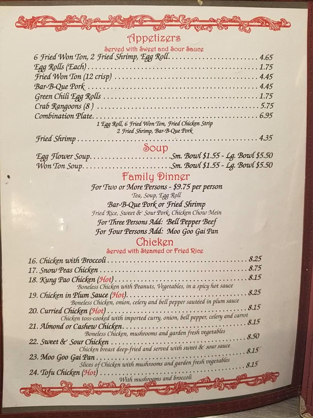 Menu at Chinese Palace Restaurant, Silver City