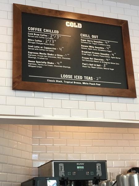 Menu at Cowabunga Coffee Roasters cafe, USA