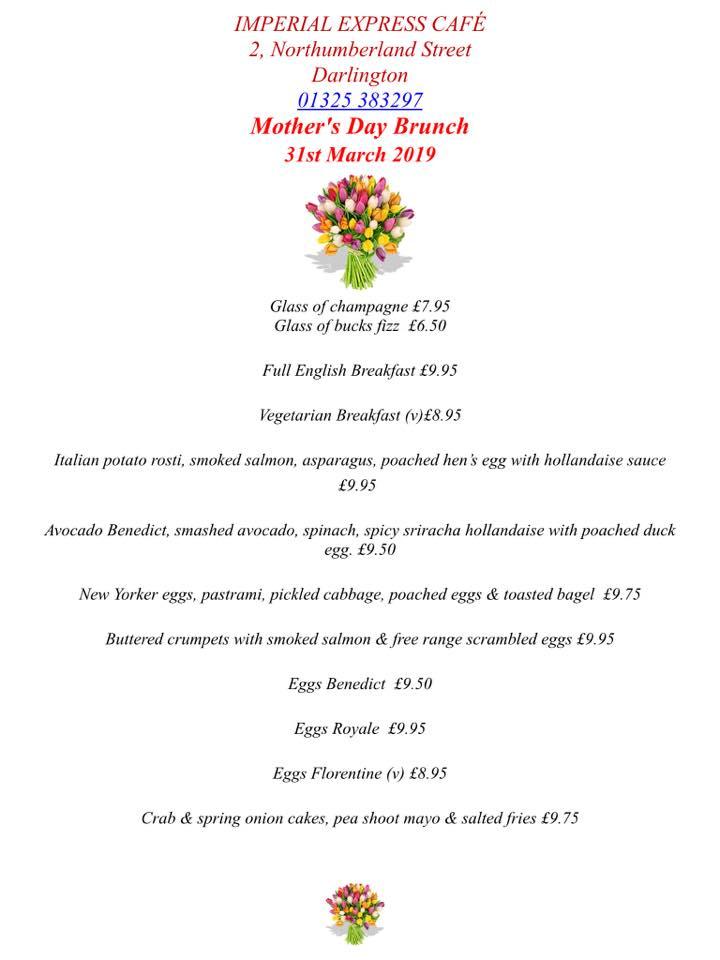 Menu at Imperial Express cafe, Darlington
