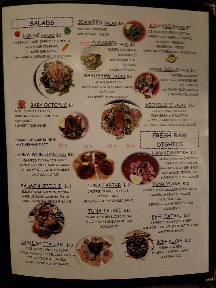 Menu at Koume Japan restaurant, Plantation