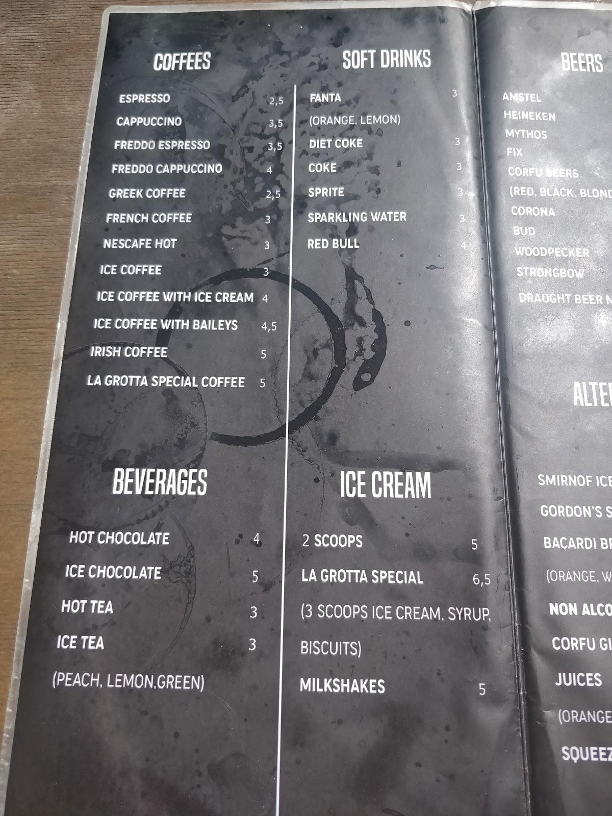 Menu At La Grotta Lounge And Pub Paleokastrites