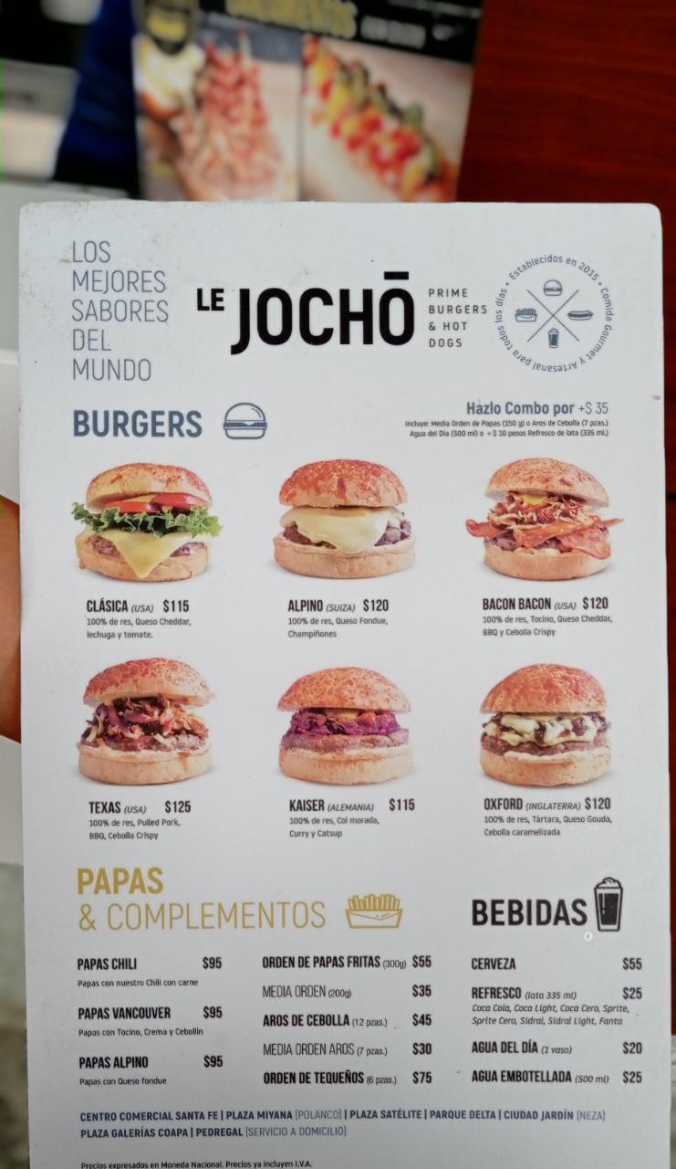 Menu at Le Jocho Satelite Gourmet Hot Dogs restaurant, Naucalpan