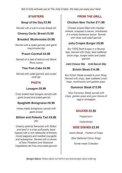 Menu at The Jolly Crispin pub & bar, Long Sutton