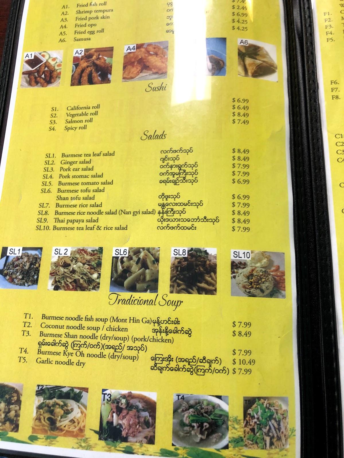 Menu at Asian Burmese Restaraunt restaurant, Omaha