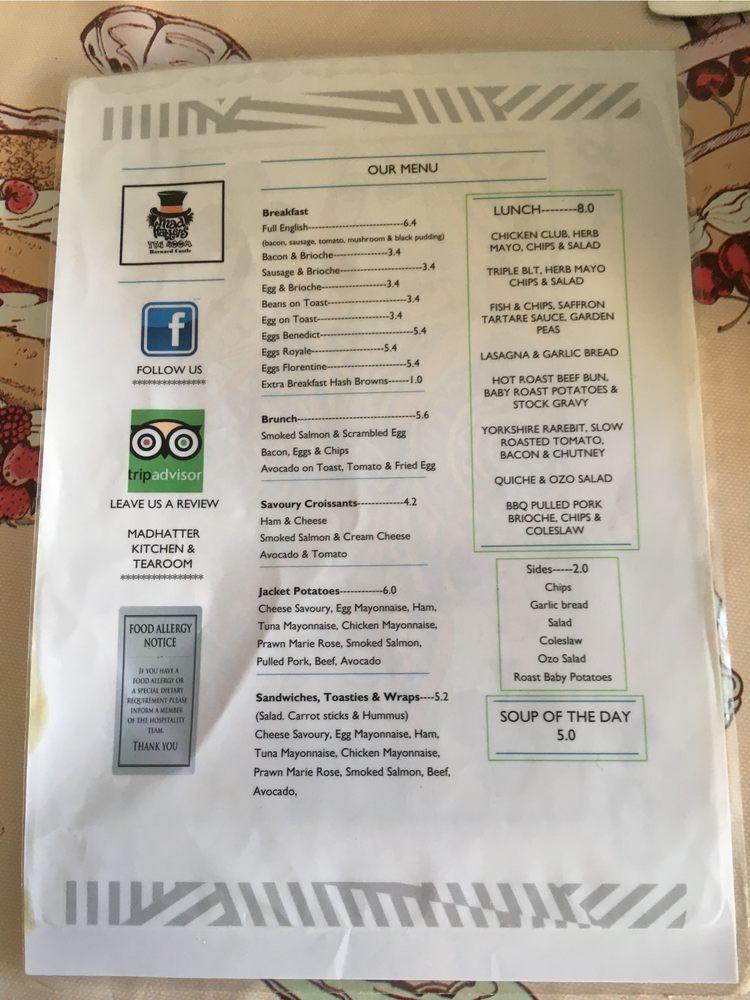 Menu at Castle Cafe, Barnard Castle