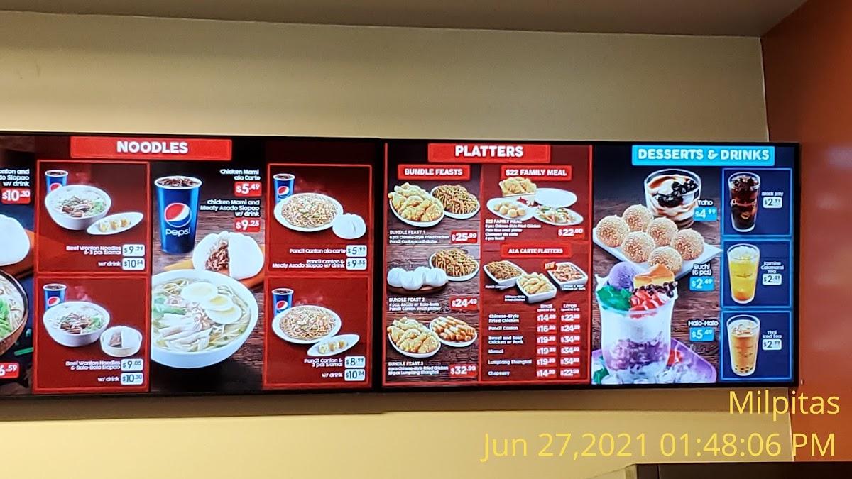 Menu at Chowking fast food, Milpitas