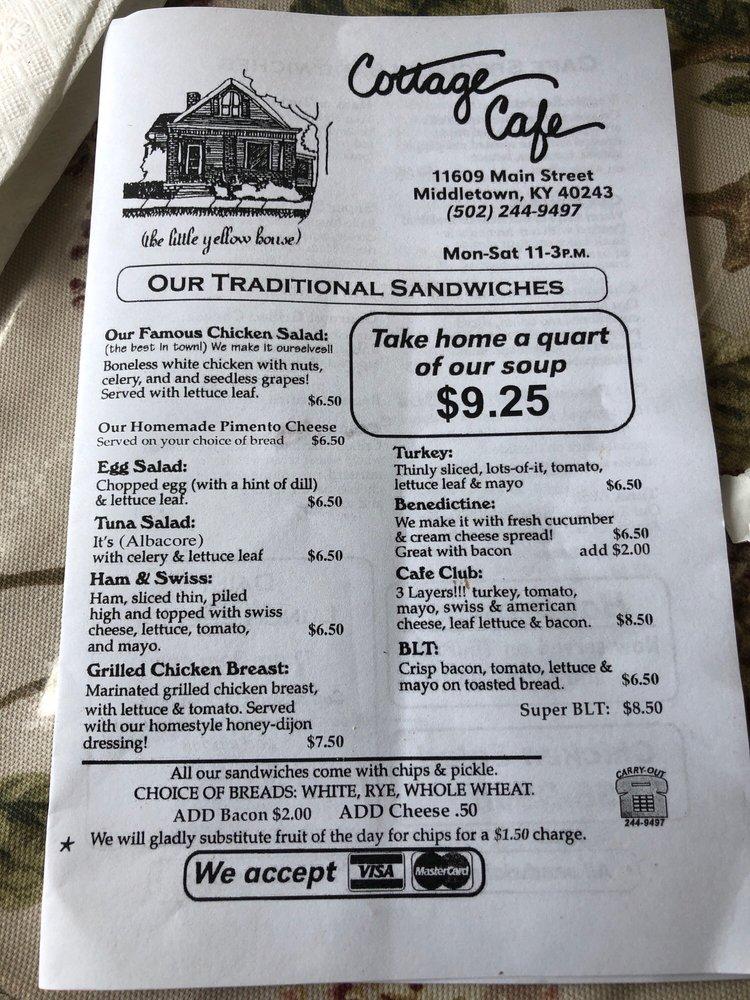 Menu at Cottage Cafe, Louisville
