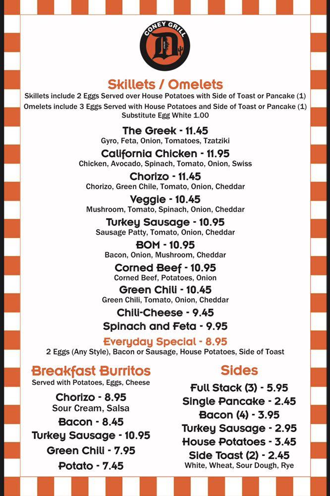 Menu at Detroit Coney Grill restaurant, Scottsdale