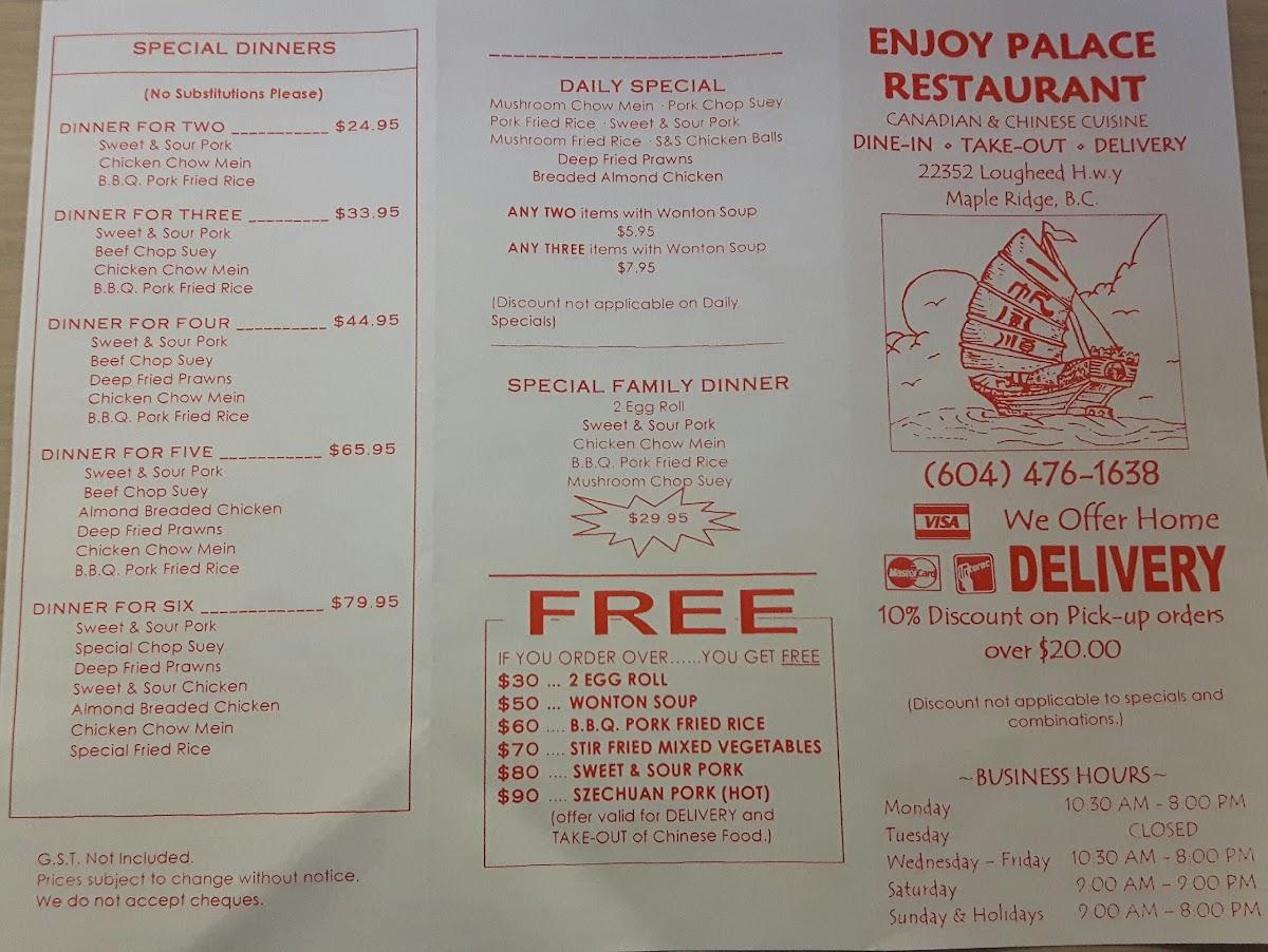 Menu at Enjoy Palace Restaurant, Maple Ridge