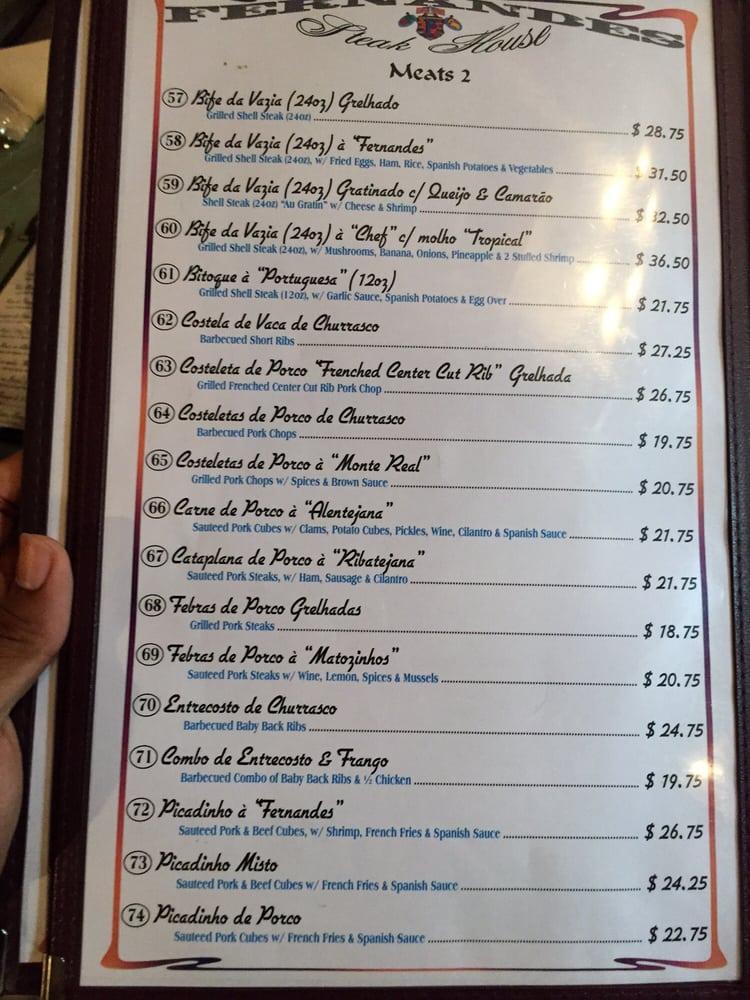Menu at Fernandes Steak House II steakhouse, Newark