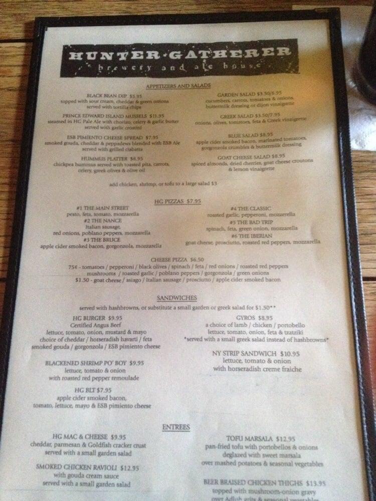 Menu at Hunter-Gatherer Brewery & Ale pub & bar, Columbia