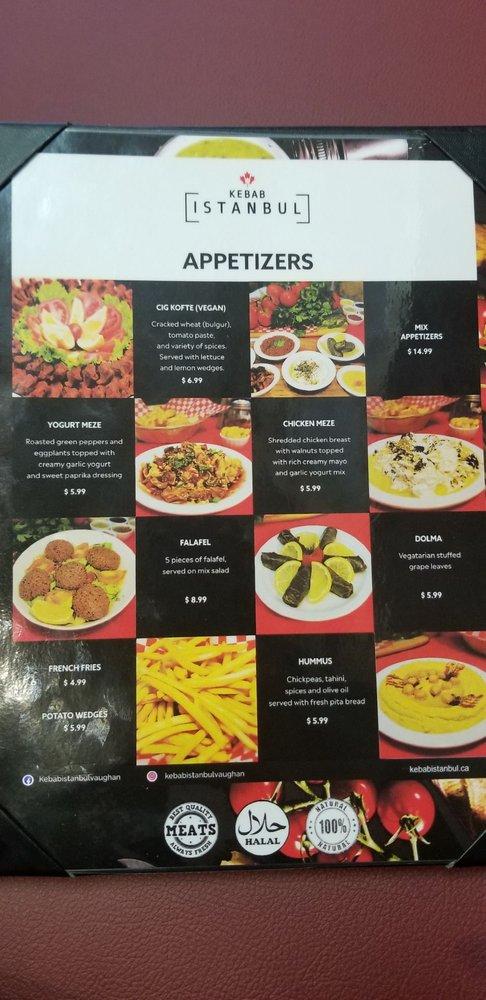 Menu at Kebab Istanbul restaurant, Vaughan