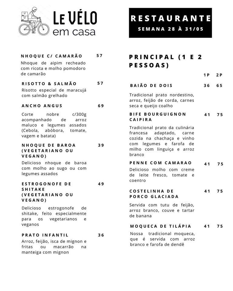 Menu at Le Vélo Montagne restaurant, Miguel Pereira, Av. Mal. Rondon