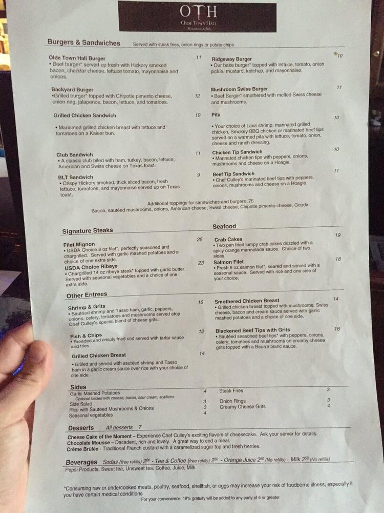 Menu at Olde Town Hall Restaurant & Pub, Ridgeway
